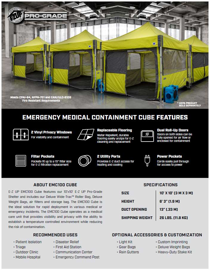 E-Z UP Emergency Medical Containment Cubes. Sports Facilities Group Inc.